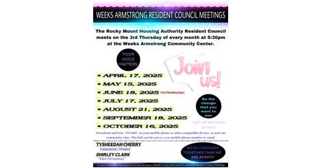 Weeks Armstrong Resident Council Meeting Schedule (04/04/2025) - News ...